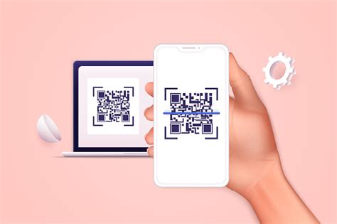 스캔 Qr 코드와 휴대 전화 휴대 전화를 들고 손 스캔 Qr 코드 및 온라인 지불 송금 전자 디지털 기술 바코드 벡터 그림입니다 Brand Name Smart Phone에