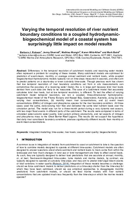 Pdf Varying The Temporal Resolution Of River Nutrient Boundary Conditions To A Coupled