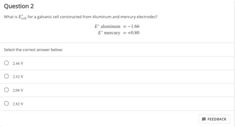 Solved What Is E∘cell For A Galvanic Cell Constructed From