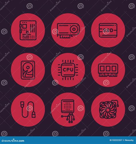 Computer Components Line Icons Set Stock Vector Illustration Of Logo Modern