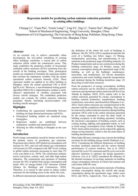 Pdf Regression Models For Predicting Carbon Emission Reduction Potentials In Existing Office