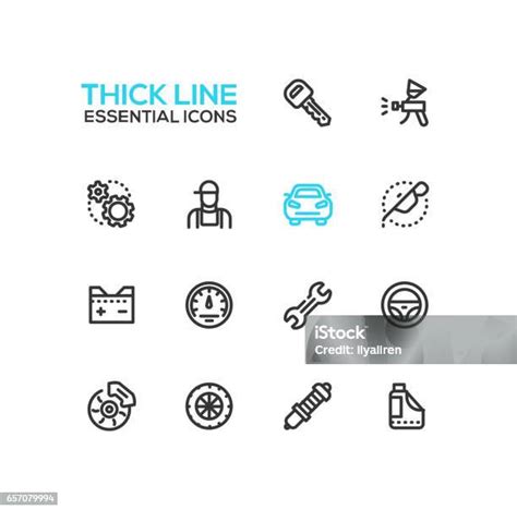 자동차 수리 서비스현대 벡터 단일 두꺼운 라인 아이콘 세트 차에 대한 스톡 벡터 아트 및 기타 이미지 차 개념 개념 기호 Istock