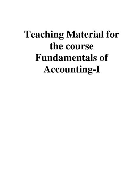 Fundamentals Of Accounting I Teaching Material For The Course Fundamentals Of Accounting I