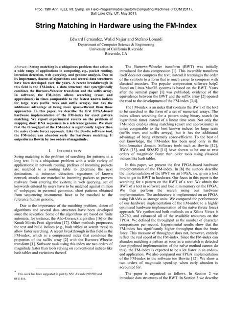 Pdf String Matching In Hardware Using The Fm Index