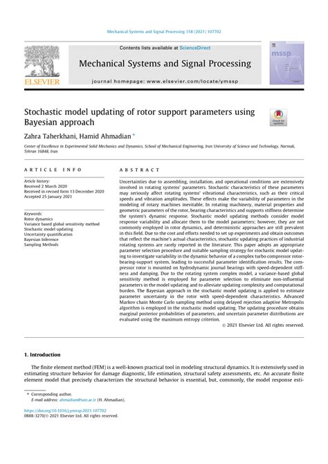Pdf Stochastic Model Updating Of Rotor Support Parameters Using