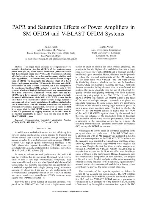 Pdf Papr And Saturation Effects Of Power Amplifiers In Sm Ofdm And V Blast Ofdm Systems