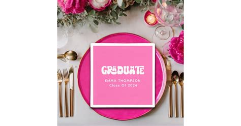 Retro Hot Pink Graduate Class Of 2024 Napkins Zazzle