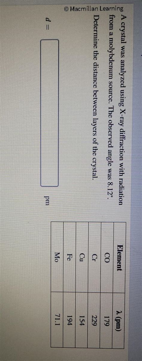 Solved A Crystal Was Analyzed Using X Ray Diffraction With Chegg