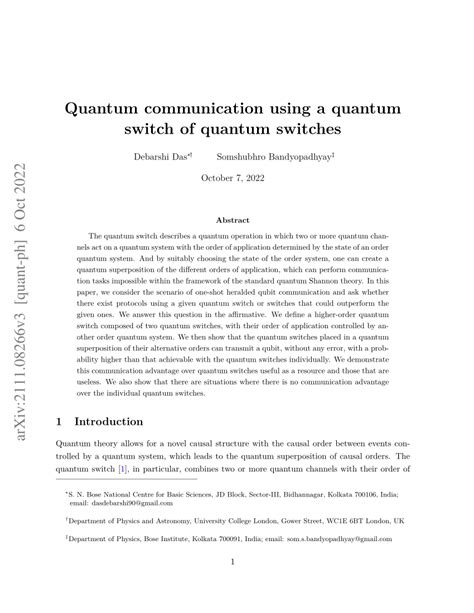 Pdf Quantum Communication Using A Quantum Switch Of Quantum Switches