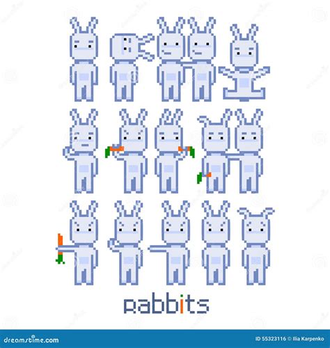 Pixel Set Rabbits for 8 Bit Video Game Stock Vector - Illustration of ...