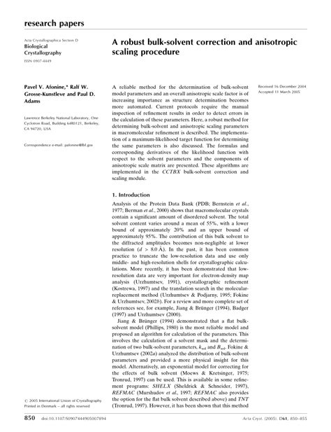 Pdf A Robust Bulk Solvent Correction And Anisotropic Scaling Procedure