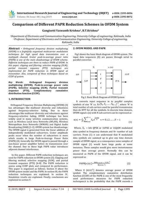 irjet comparison of different papr reduction schemes in ofdm system pdf