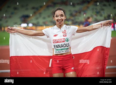Sofia Ennaoui With Her Countrys Flag At The European Athletics
