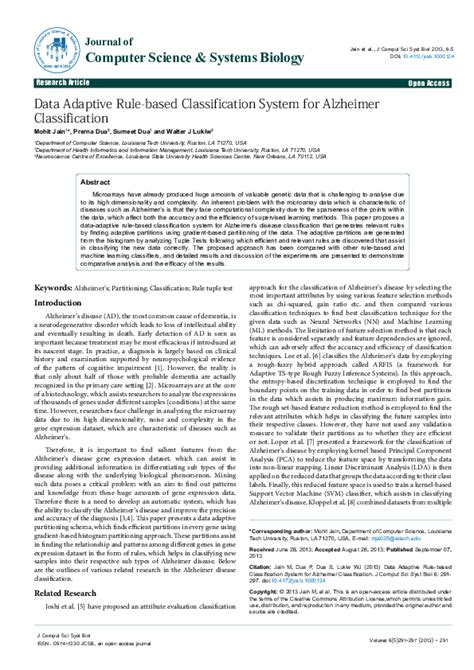 Data Adaptive Rule Based Classification System For Alzheimer Classification