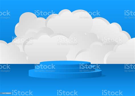 파란색 흰색 제품 디스플레이 벡터 3d 룸 실린더 받침대 연단 프레젠테이션을 위한 무대 쇼케이스 미래 공상 과학 최소한의 기하학적 형태 빈 장면 0명에 대한 스톡 벡터 아트