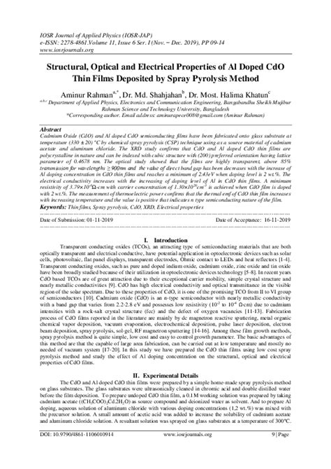 Pdf Structural Optical And Electrical Properties Of Al Doped Cdo