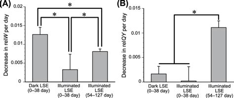 the decrease per day in relative weight relw and relative qy rel qy