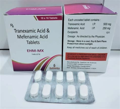 500mg Tranexamic Acid And Mefenamic Acid Tablet 10 10 Tablets At