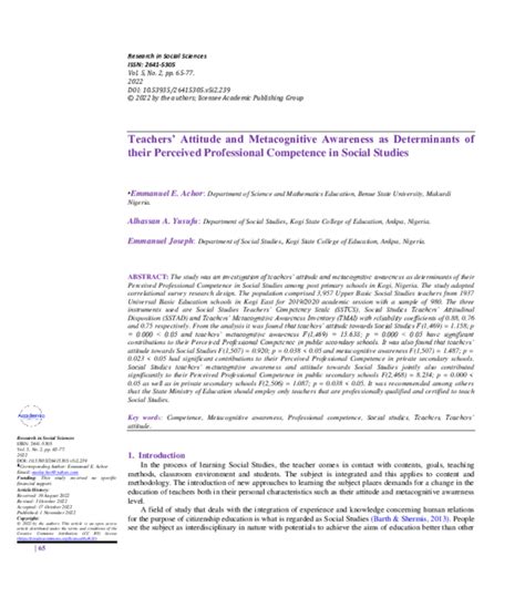 Pdf Teachers Attitude And Metacognitive Awareness As Determinants Of Their Perceived
