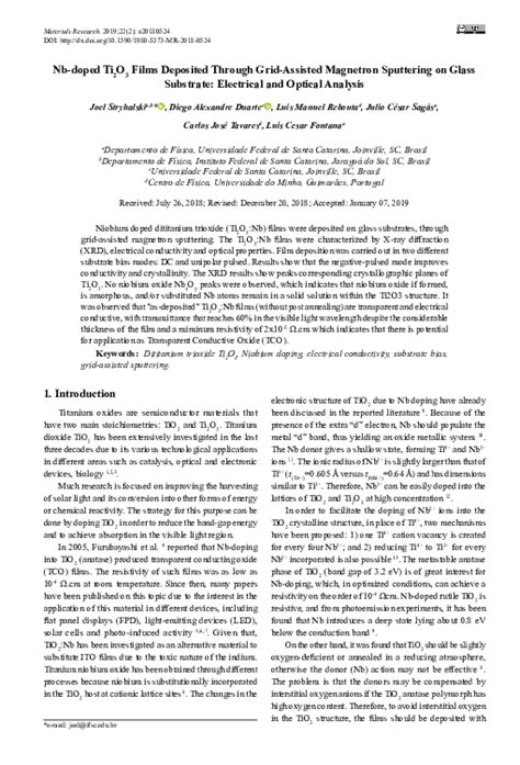 Pdf Nb Doped Ti2o3 Films Deposited Through Grid Assisted Magnetron
