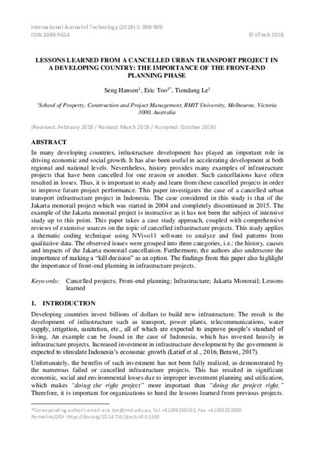 pdf lessons learned from a cancelled urban transport project in a
