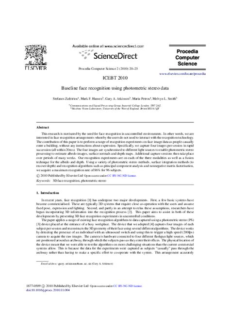 Pdf Baseline Face Recognition Using Photometric Stereo Data Mark