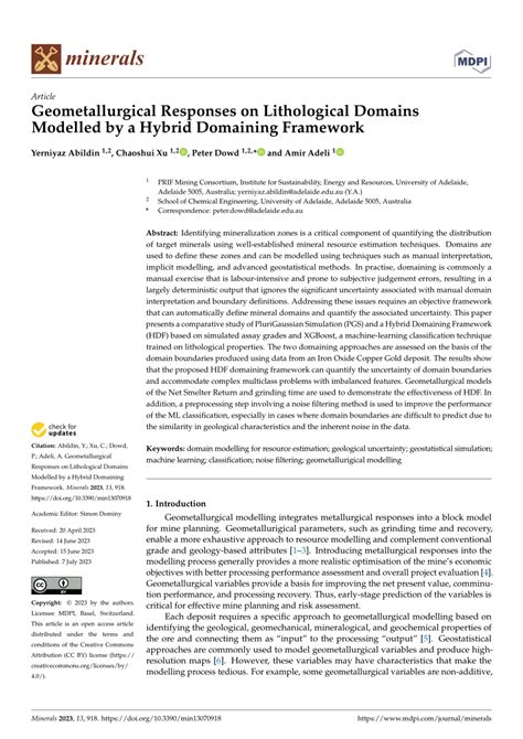 Pdf Geometallurgical Responses On Lithological Domains Modelled By A Hybrid Domaining Framework