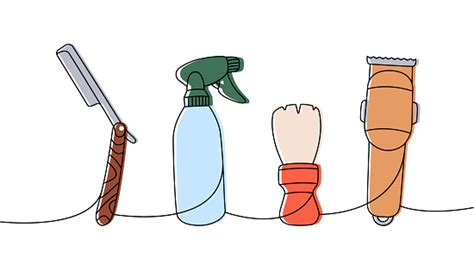이발소 도구 한 줄 컬러 연속 그리기 날카로운 면도날 미용사 분무기 브러쉬 이발기 연속 한 줄 그림 날에 대한 스톡 벡터 아트 및 기타 이미지 Istock