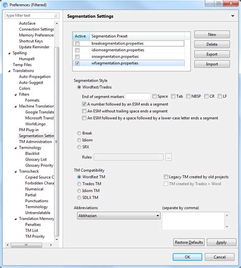 Defining Segmentation Settings