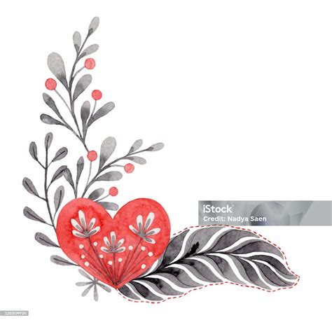 민속 스타일의 하트와 나뭇가지가 있는 코너 구성 청첩장 제작을 위한 빨간색과 회색 색상의 양식화된 그림 손으로 그린 배열은 로맨틱하고 사랑스러운 디자인에 적합합니다 0명에