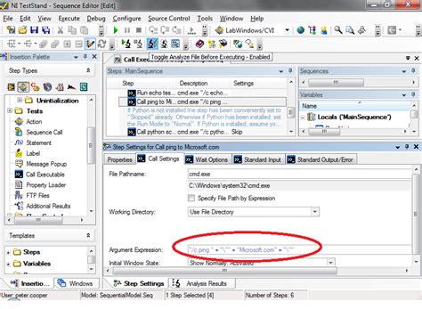 display and execute command lines from within a teststand sequence file