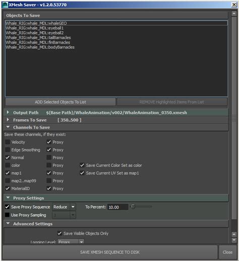 Xmesh Saver For Maya User Interface — Xmesh 110x Documentation