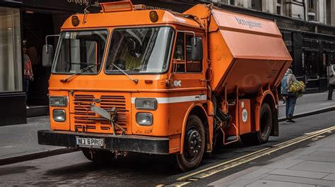 길가에 주차된 주황색 쓰레기 트럭 거리 청소부 사진 배경 일러스트 및 사진 무료 다운로드 Pngtree