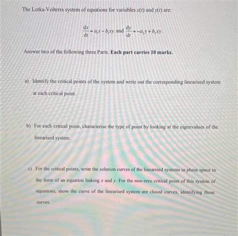 Solved The Lotka Volterra System Of Equations For Variables