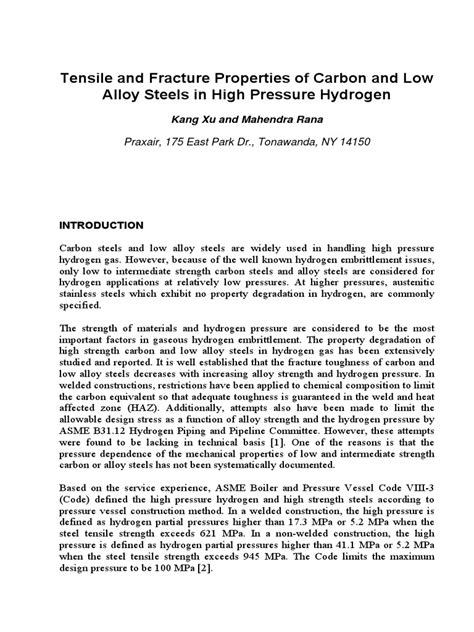 Tensile And Fracture Properties Of Carbon And Low Alloy Steels In High