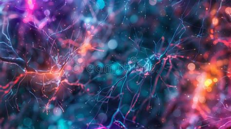 Synaptic Sparkle Neural Network In Vivid Colors Stock Illustration