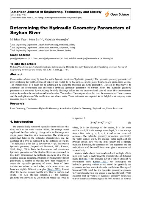 Pdf Determining The Hydraulic Geometry Parameters Of Seyhan River