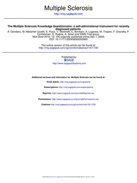 Pdf The Multiple Sclerosis Knowledge Questionnaire A Self Administered Instrument For