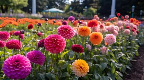 Premium Photo A Vibrant Dahlia Garden With Various Colors