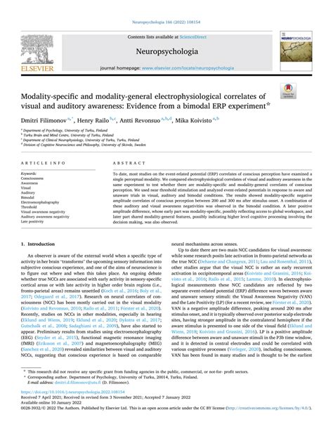 Pdf Modality Specific And Modality General Electrophysiological