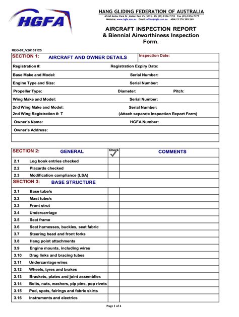 Aircraft Inspection Report Biennial Airworthiness Form Fill Out And