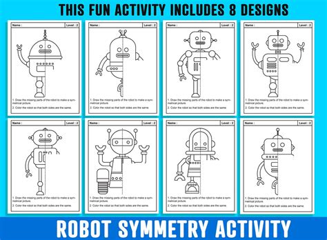 Robot Symmetry Worksheet Robot Theme Lines Of Symmetry Activity 24 Pages Includes 8 Designs