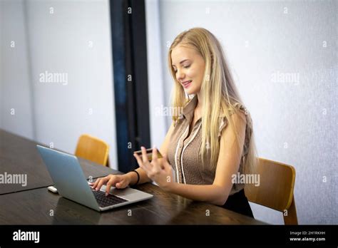Beautiful Young Woman Working Using Computer Laptop Concentrated And