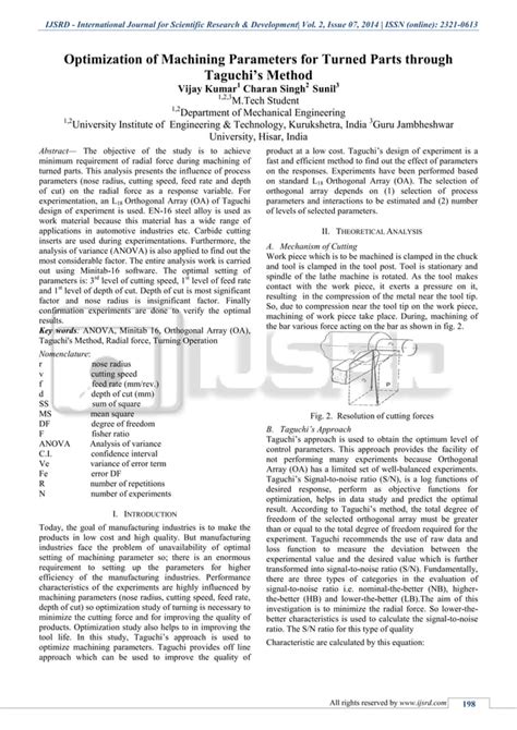 Optimization Of Machining Parameters For Turned Parts Through TaguchiÃ¢â‚¬â„¢s Method Pdf