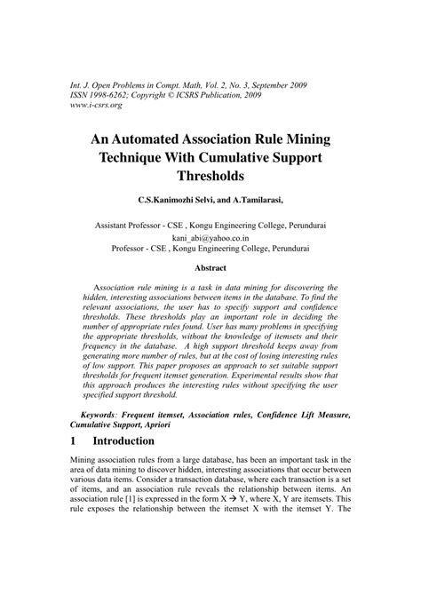 Pdf An Automated Association Rule Mining Technique With Cumulative Support Thresholds