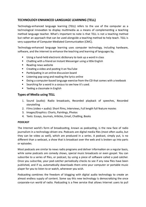 Technology Enhanced Language Learning Tell Technology Enhanced Language Learning Tell