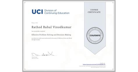 rahul rathod on linkedin completion certificate for effective problem solving and decision making