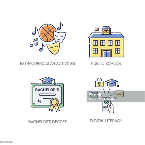 공립학교 교육 Rgb 컬러 아이콘 세트 학사 학위에 대한 스톡 벡터 아트 및 기타 이미지 학사 학위 개념 공부 Istock