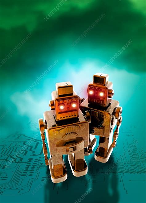 Robots And Circuit Board Illustration Stock Image F017 2151