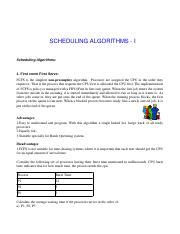 Scheduling Algorithms 1 Pdf SCHEDULING ALGORITHMS I Scheduling Algorithms 1 First Come